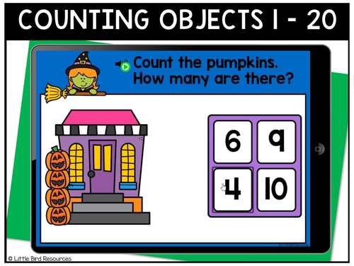 Halloween Counting to 20 Boom Cards inc Audio | Count the Pumpkins 1-20