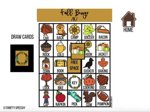 Articulation Bingo | Fall by Thrifty Speechy | TPT