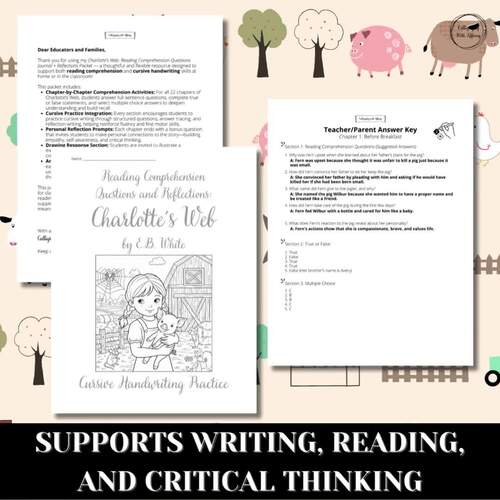 Charlotte’s Web Literacy Cursive Journal | Reading Comprehension ...
