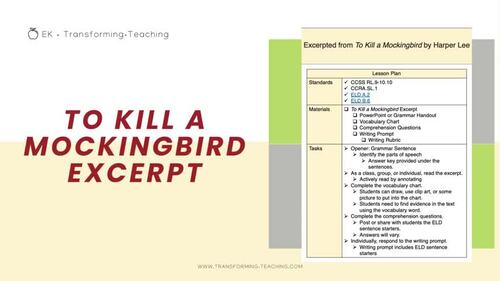 To Kill a Mockingbird Excerpt with ELD Activities | TPT