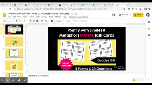 Poetry Analysis with Similes & Metaphors DIGITAL Task Cards- Distance ...