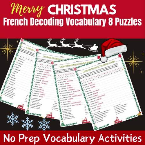 French Christmas Decoding Vocabulary 8 Puzzles Activity | Noël en francais
