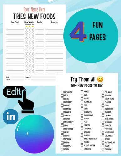 Editable Picky Eater Printable 4-Page Kids Try New Foods Chart Food ...