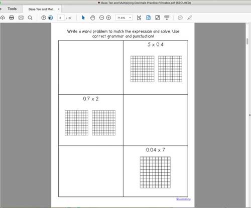 Multiplying Decimals with Models - Worksheet and Assessment by Love ...