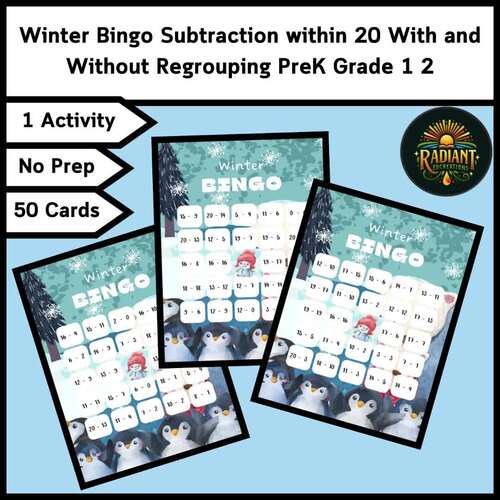 Winter Bingo Subtraction within 20 With and Without Regrouping PreK ...