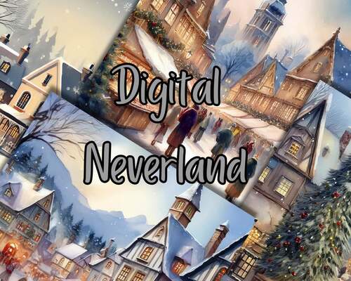 Watercolor Vintage Winter Village Paper Pack , Vintage Holiday Town ...