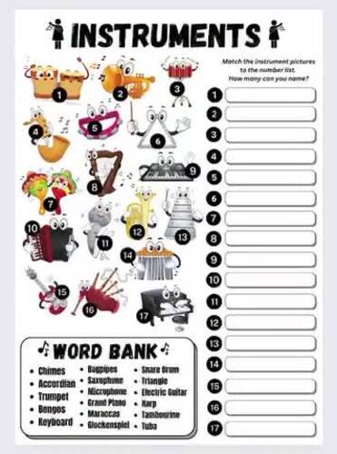 Musical Instruments | Worksheets/Booklet | Music Theory Printables