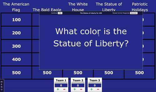 Kindergarten Jeopardy Game: National Symbols by The Lesson Lounge