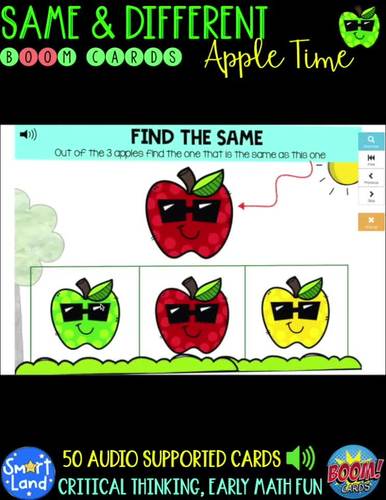 Same and Different Visual Discrimination digital cards | Apples | TPT