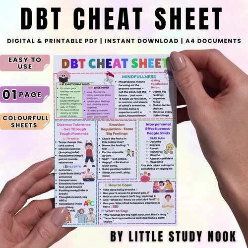 DBT Skills Cheat Sheet Printable | Dialectical Behavior Therapy Handouts