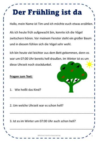 German Spring Short Stories - Reading Comprehension Passages German