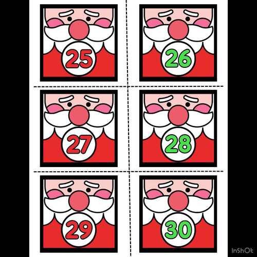 Holiday Theme December Calendar Pocket Chart Cards | Numbers 1–31