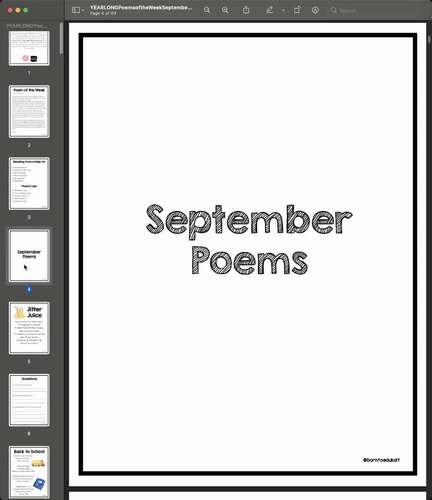 YEAR LONG Poems of the Week AND QUESTIONS (September to June) PLUS MATH ...