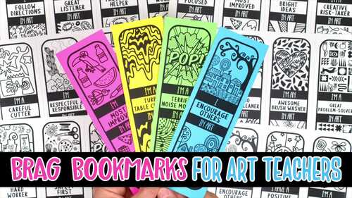 Brag Bookmarks Bulletin Board: 24 Editable Middle School Art Classroom ...