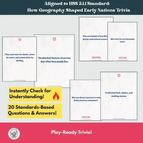 HSS 5.1.1 Trivia Game- Geography & Early Peoples, 20 Questions ...