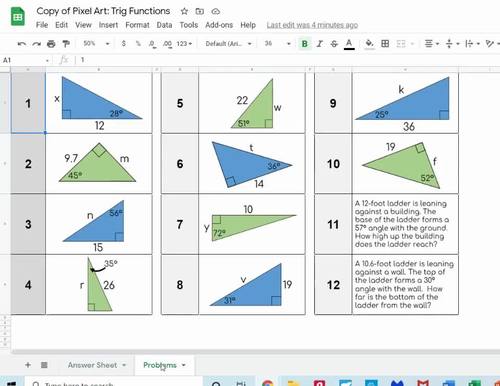 Right Triangle Trigonometry Digital Pixel Art Activity - Sine/Cosine ...