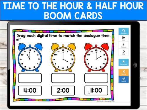 Telling Time Boom Cards inc Audio | Telling Time to the Half Hour
