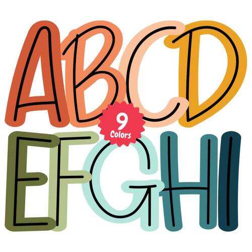 Boho Middle Line Alphabet Autumn, fall, bulletin board letters font Bundle