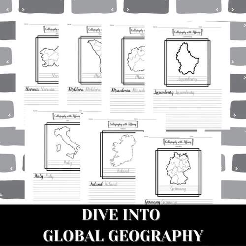 COUNTRIES IN EUROPE | World Geography | Cursive Handwriting Practice Sheets