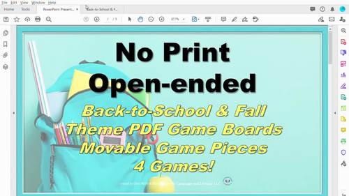 No Print Open-Ended Back-to-School & Fall PDF Game Boards for Teletherapy