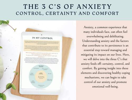 The 3 C'S of anxiety. Circle of control. Anxiety management. CBT worksheets