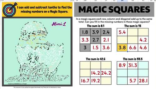 Add and Subtract Decimals Magic Squares Pixel Art - 5th Grade by Mimi's ...