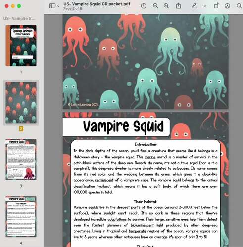 Vampire Squid ~ Spooky Animal Informational Text || Halloween Guided ...