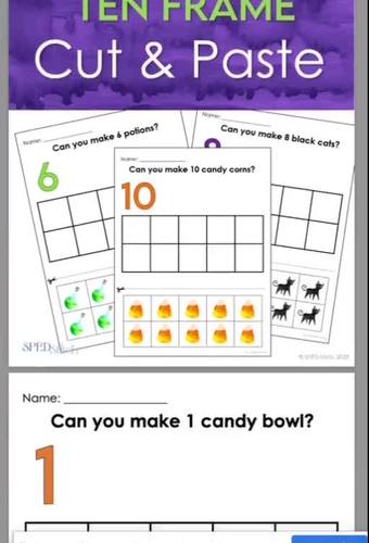 Count 1-10 Ten Frames Number Mats Halloween Theme Cut & Paste Activity