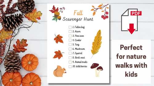 Printable Fall or Autumn Scavenger Hunt, Outdoor Treasure Hunt for ...