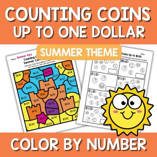 Summer Counting Money Color by Number (Coins Up to $1.00) Math Center ...