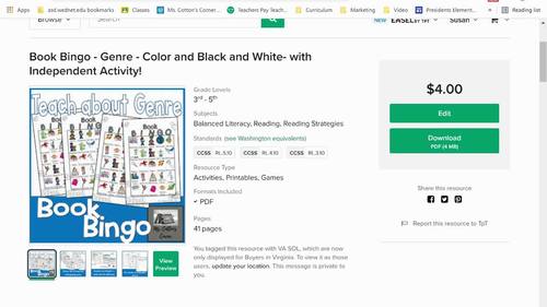 Book Bingo - Genre - Color and Black and White- with Independent Activity!