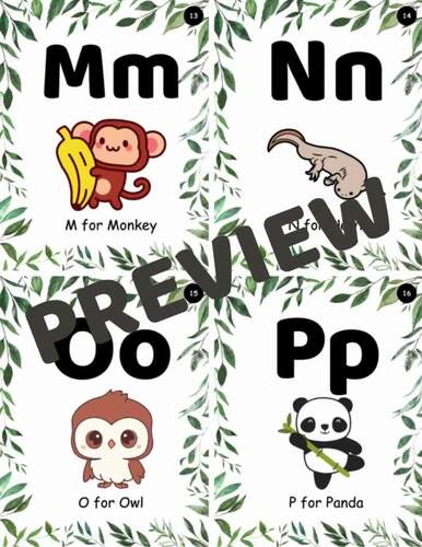 Wild Animal Alphabet Flashcards A-Z | Kawaii ABC Printable Cards for Kids