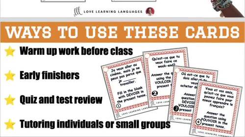 French Verbs Vouloir Pouvoir Devoir Beginner Challenge Task Cards Activity