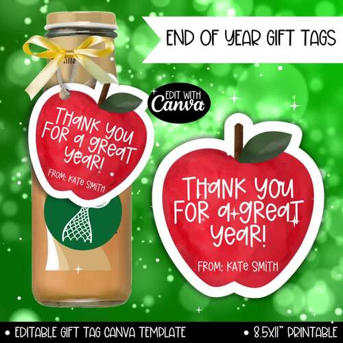 End of Year Teacher Appreciation Apple Gift Tag, Last Day School ...