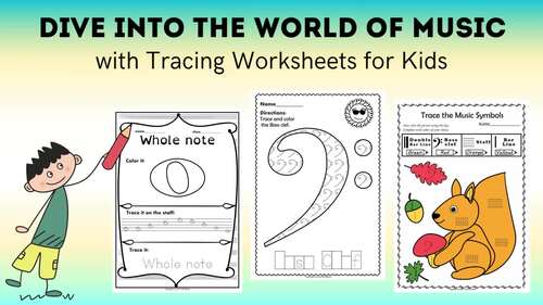 Music Tracing Worksheets Bundle for Kids | Drawing Notes Activities
