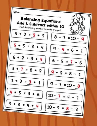 Penguin Mixed Add & Subtract Balancing Equations Within 10 | Missing ...
