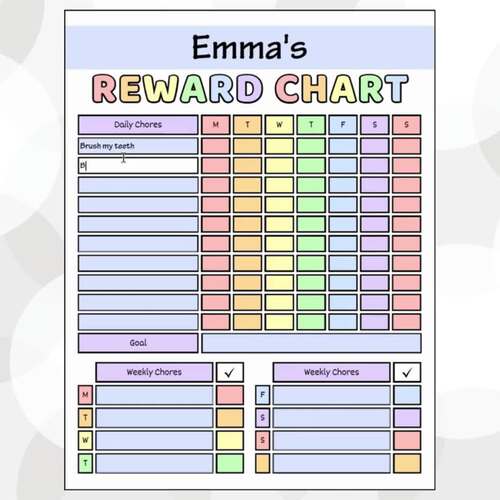 Editable Rainbow Reward Chore Chart for Kids | Daily Responsibilities