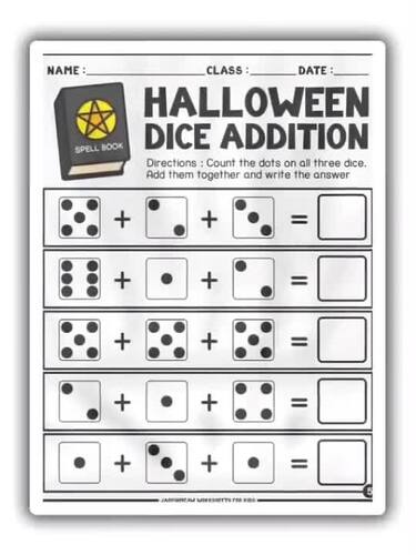 HALLOWEEN DICE ADDITION MATH PRACTICE | 3 DICE PRACTICE | MATH CENTER