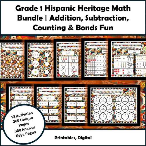Grade 1 Hispanic Heritage Math Bundle Addition Subtraction Count Frame ...