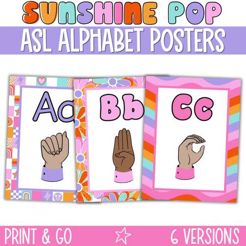 Retro Groovy Sign Language Alphabet Posters Rainbow ASL Alphabet Posters