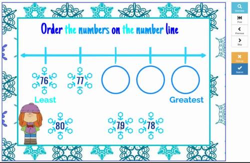 Ordering Numbers on the Number Line to 120 Winter Math Activity Boom Cards