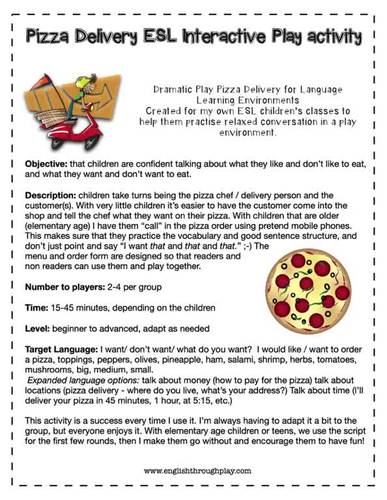 ESL Pizza Delivery / Pizza Restaurant dramatic play printable and ...