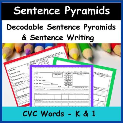 Decodable Fluency Sentence Pyramids & Sentence Writing – CVC Words - K & 1