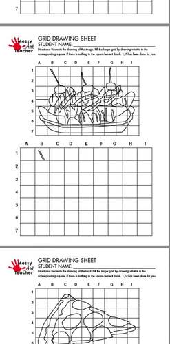 5 Pack Food Grid Drawing Worksheet for Middle/High Grades by ...