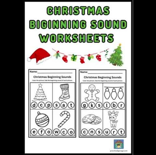 Christmas Beginning Sound Worksheets by Preschool Garage | TPT
