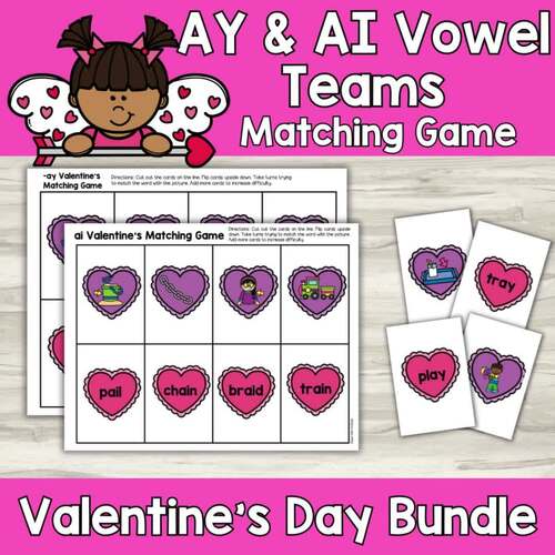 Valentine's Day AY AI Phonics Matching Game Bundle | Reading Center ...