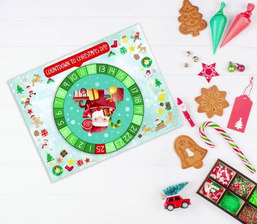 Countdown To Christmas Day Wheel, Advent Calendar, Cute Santa | TPT