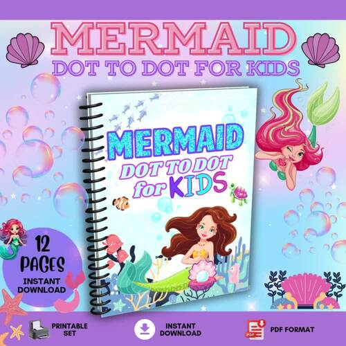 Mermaid Dot-to-Dot Activity Book for Kids | 12 Pages of Fun, Printable ...