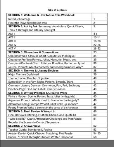 Romeo and Juliet Study Guide Workbook by Van Valkenburgh Educational ...