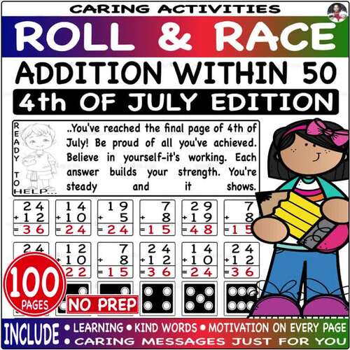 Roll and Race Math Dice Games Addition Within 50 Fluency Build - 4th of ...